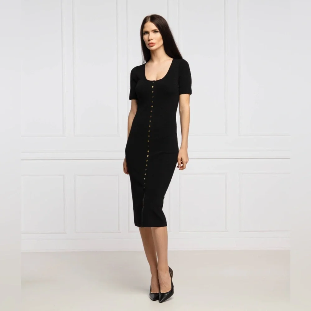 Michael Kors | Dresses | Michael Kors Black Scoop Neck Buttonfront Midi ...